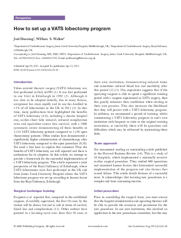 (PDF) How to establishing a VATS lobectomy program