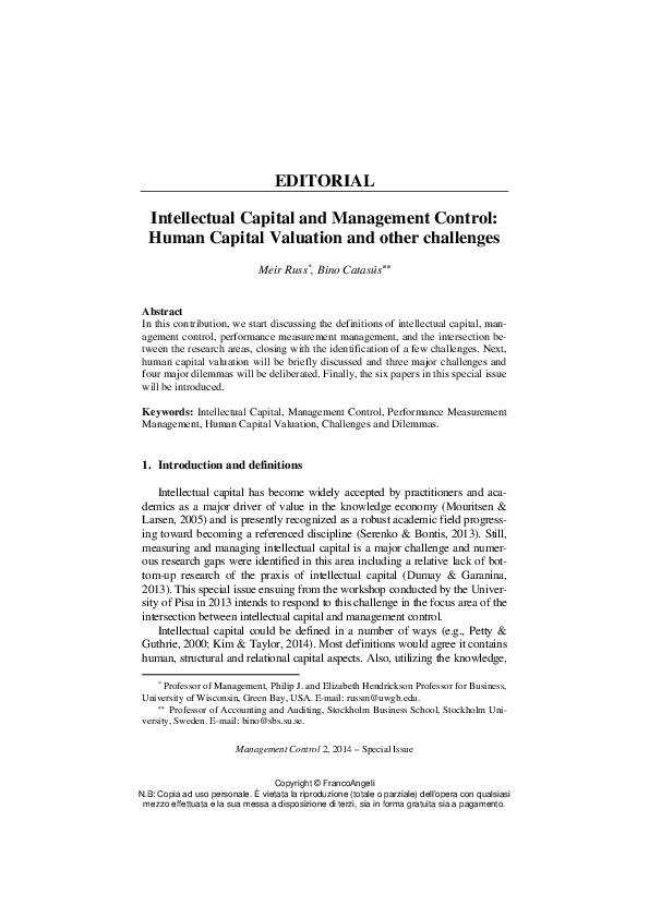 (PDF) Editorial. Intellectual Capital and Management Control: Human Capital Valuation and other ...