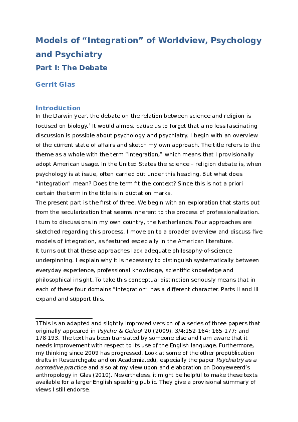 (DOC) Models of " Integration " between Worldview and Psychology ...