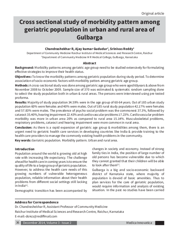 (PDF) Cross sectional study of morbidity pattern among geriatric ...