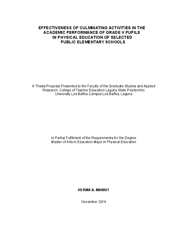 (DOC) EFFECTIVENESS OF CULMINATING ACTIVITIES IN THE ACADEMIC ...