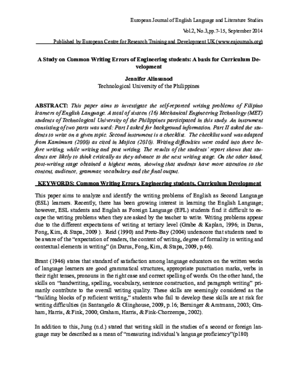(PDF) A Study on Common Writing Errors of Engineering students: A basis ...