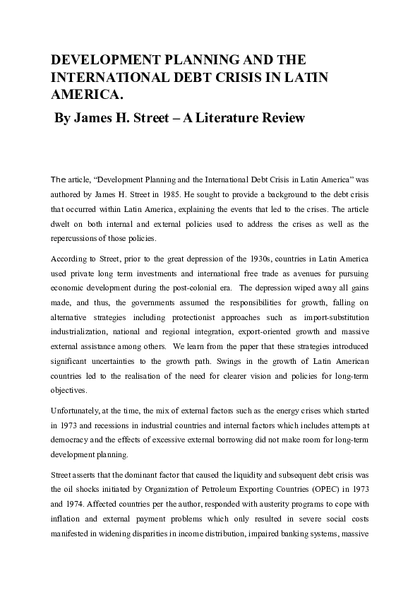 (DOC) DEVELOPMENT PLANNING AND THE INTERNATIONAL DEBT CRISIS IN LATIN ...