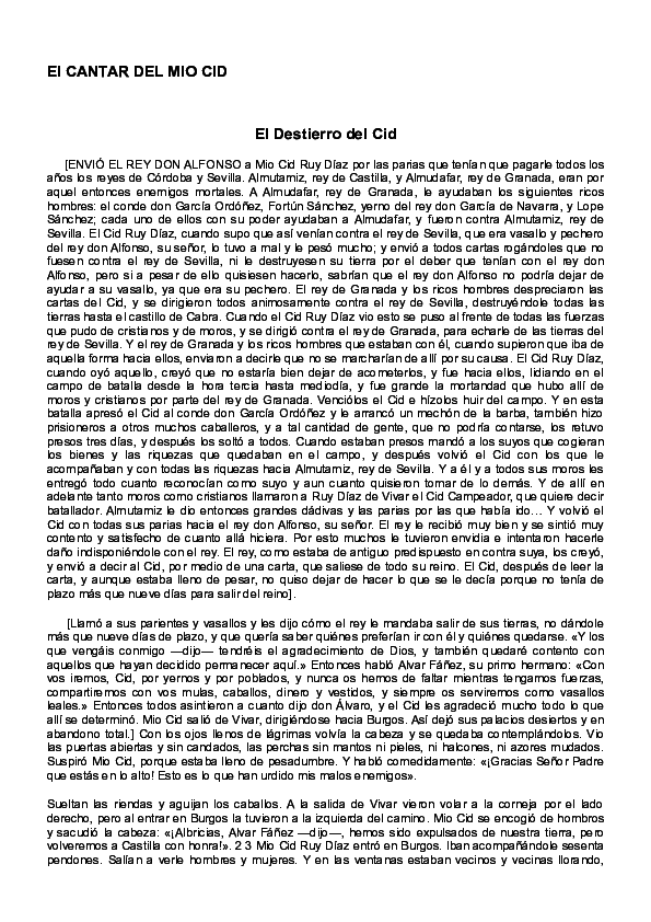 (DOC) El CANTAR DEL MIO CID El Destierro del Cid