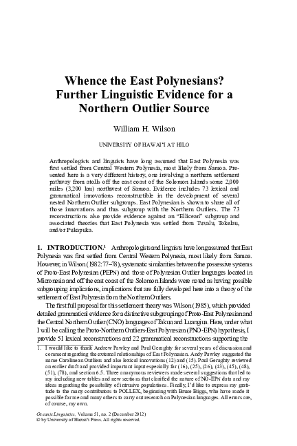 (PDF) Whence the East Polynesians? Further Linguistic Evidence for a ...