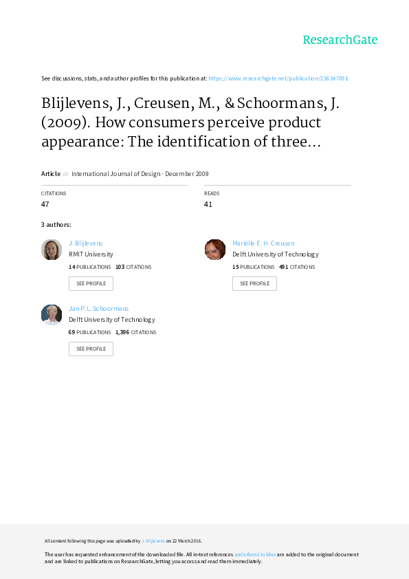(PDF) How consumers perceive product appearance: The identification of ...