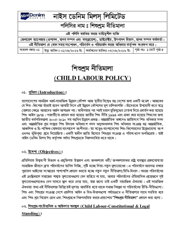 (PDF) Child Labour policy