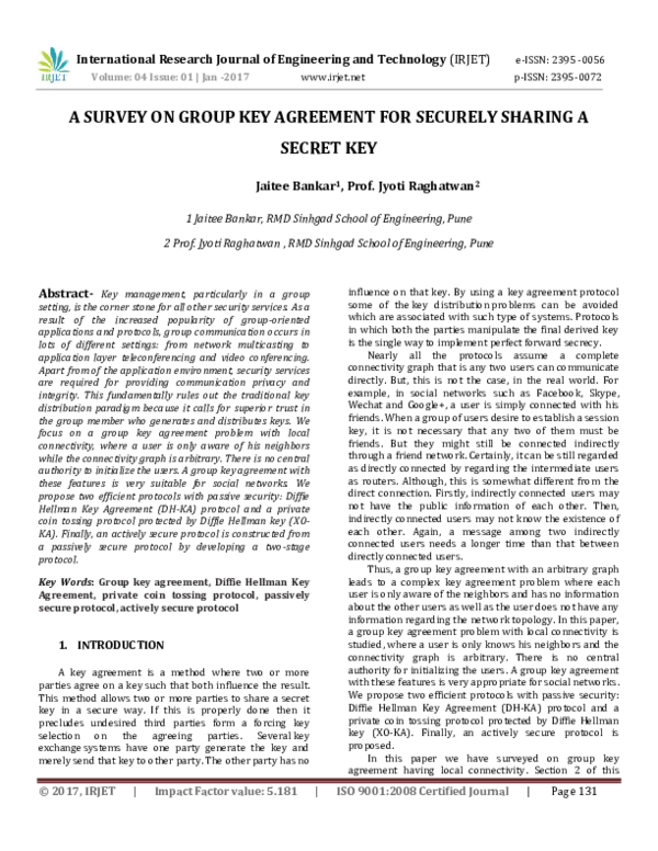 (PDF) IRJET-A SURVEY ON GROUP KEY AGREEMENT FOR SECURELY SHARING A ...