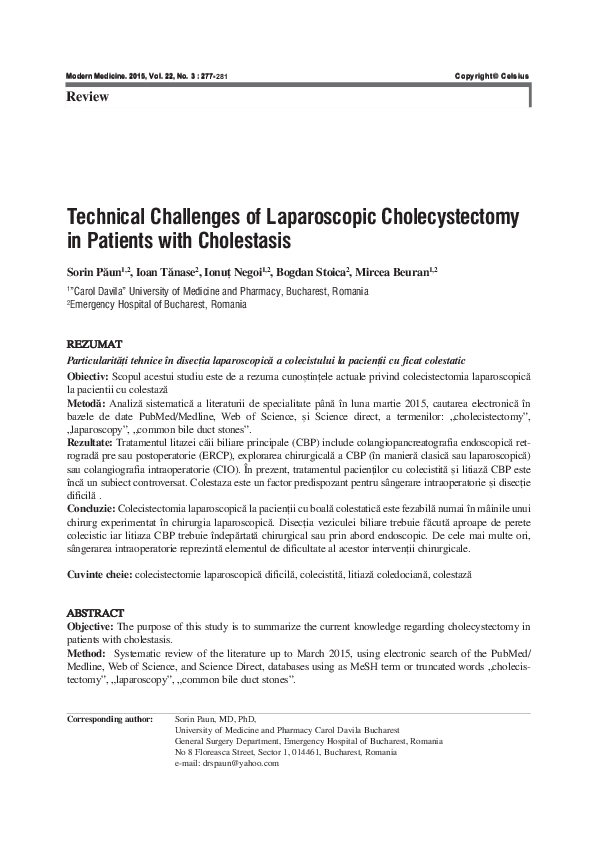 (PDF) Technical Challenges of Laparoscopic Cholecystectomy in Patients with Cholestasis