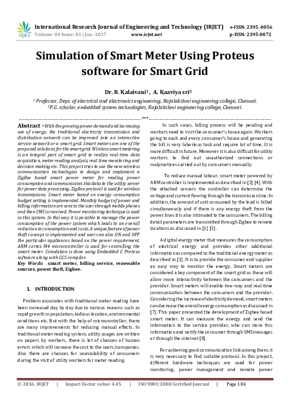 (PDF) IRJET-Simulation of Smart Meter Using Proteus software for Smart Grid