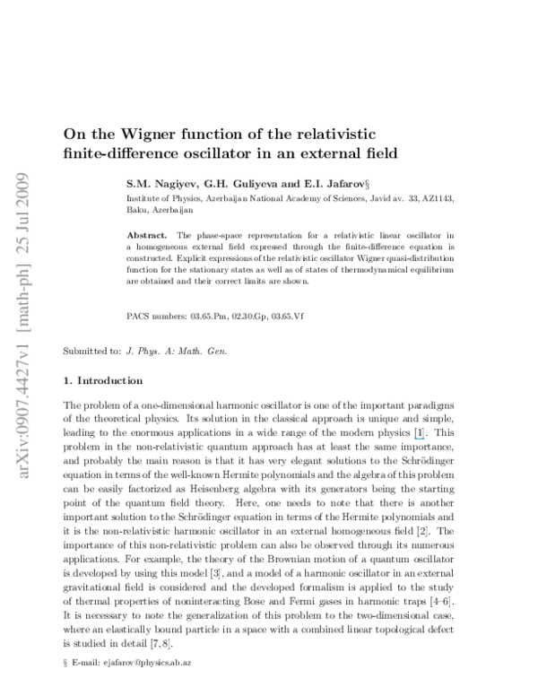 Pdf The Wigner Function Of The Relativistic Finite Difference