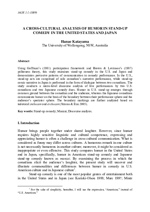 (PDF) A CROSS-CULTURAL ANALYSIS OF HUMOR IN STAND-UP COMEDY IN THE ...