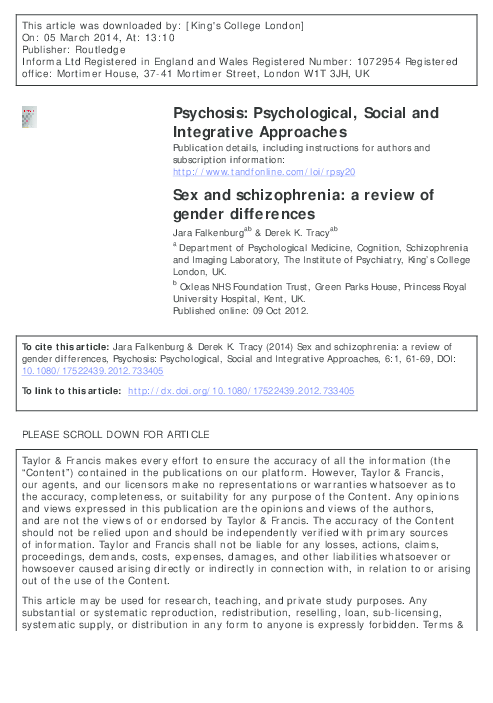 Pdf Psychosis Psychological Social And Integrative Approaches Sex