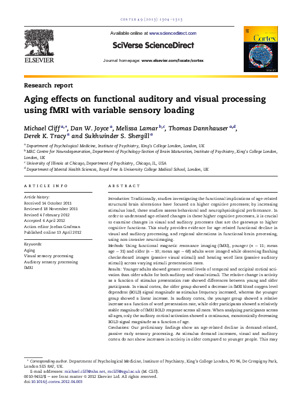 (PDF) Aging effects on functional auditory and visual processing using ...