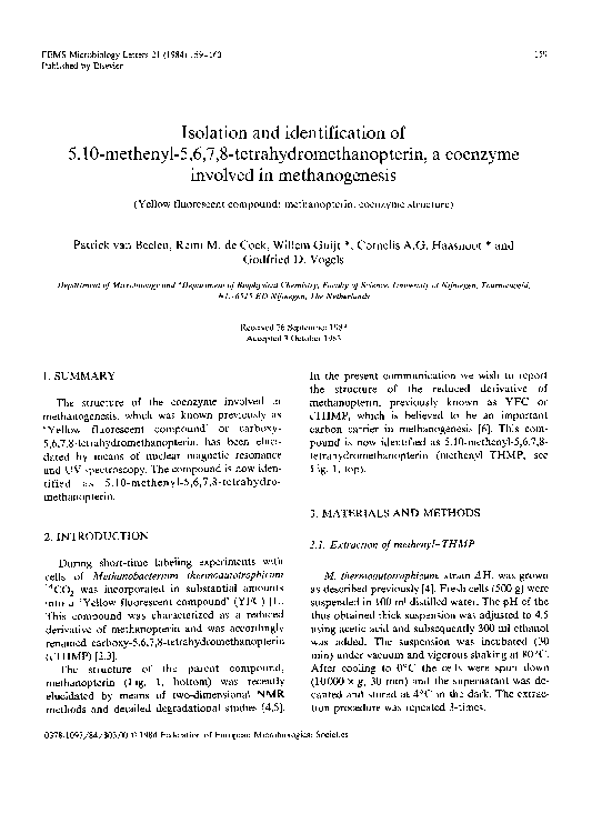(PDF) Isolation and identification of 5,10-methenyl-5,6,7,8 ...