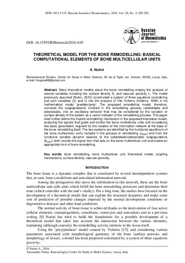 (PDF) THEORETICAL MODEL FOR THE BONE REMODELLING: BASICAL COMPUTATIONAL ...