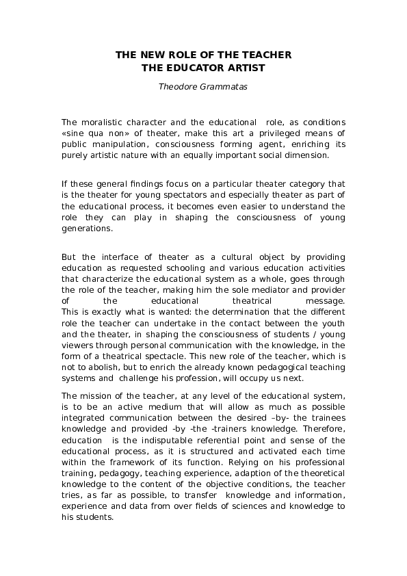 (DOC) THE NEW ROLE OF THE TEACHER THE EDUCATOR ARTIST | Theodore ...