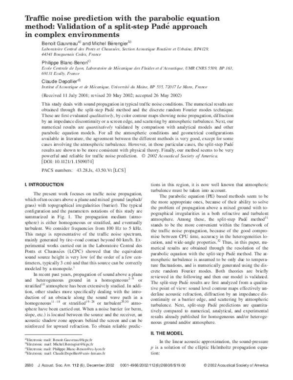 (PDF) Traffic noise prediction with the parabolic equation method: Validation of a split-step ...