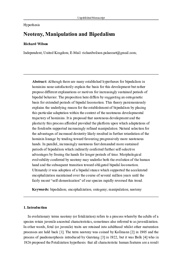 (DOC) Neoteny, Manipulation and Bipedalism