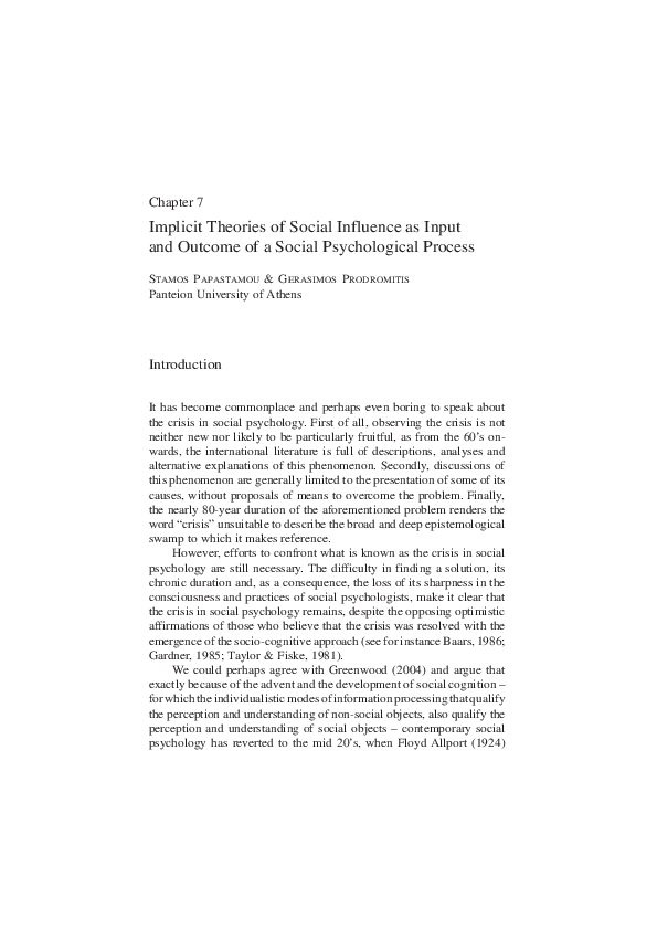 (PDF) Implicit Theories of Social Influence as Input and Outcome of a ...
