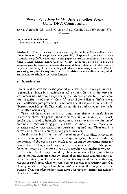 (PDF) Power Functions in Multiple Sampling Plans Using DNA Computation