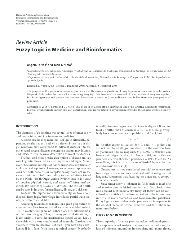 (PDF) Fuzzy Logic in Medicine and Bioinformatics