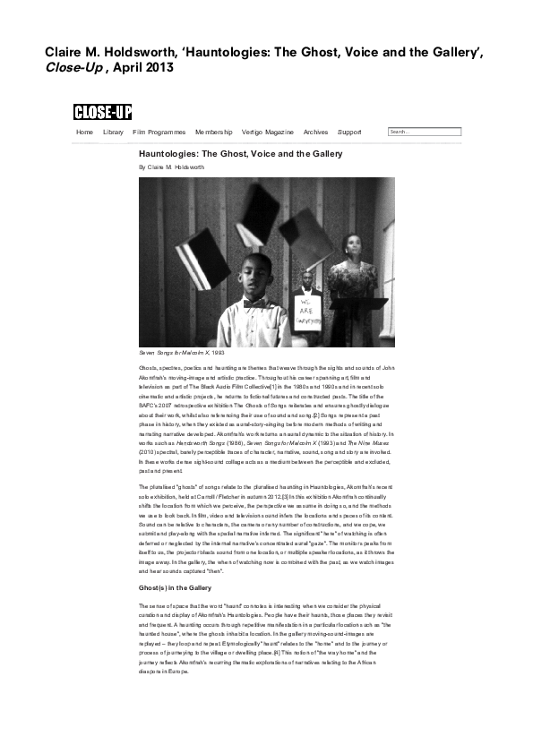 (PDF) Hauntologies: The Ghost, Voice and the Gallery