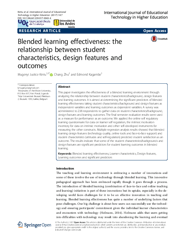 (PDF) Blended learning effectiveness: the relationship between student ...