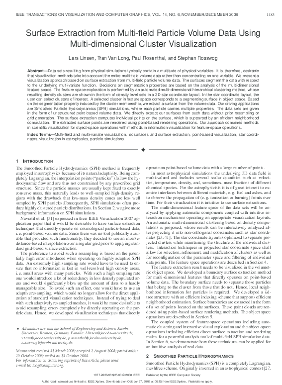 Pdf Surface Extraction From Multi Field Particle Volume Data Using Multi Dimensional Cluster