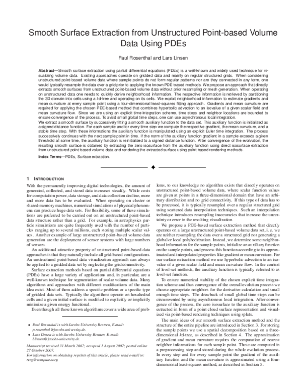 (PDF) Smooth surface extraction from unstructured point-based volume data using PDEs