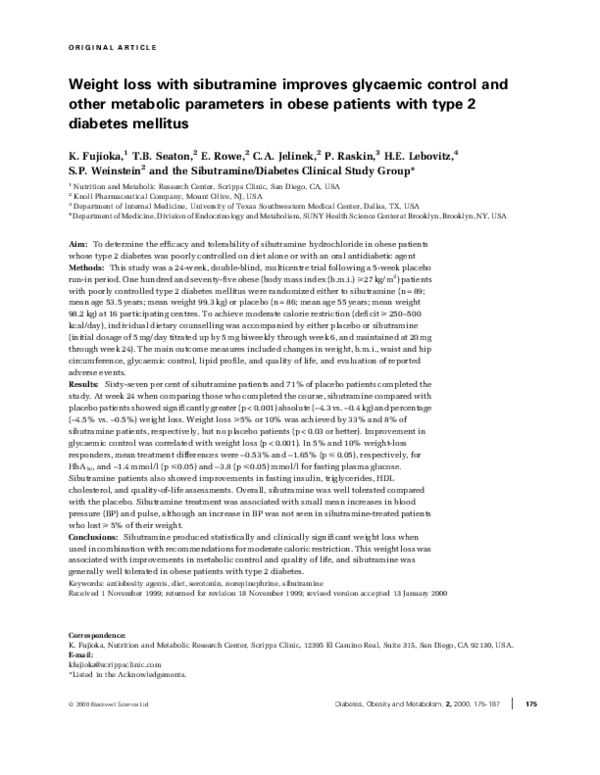 (PDF) Weight loss with sibutramine improves glycaemic control and other ...