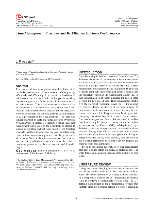 PDF Time Management Practices And Its Effect On Business Performance pdf-time-management-practices-and-its-effect-on-business-performance