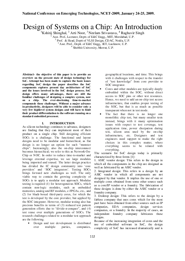 (PDF) Design of Systems on a Chip: An Introduction