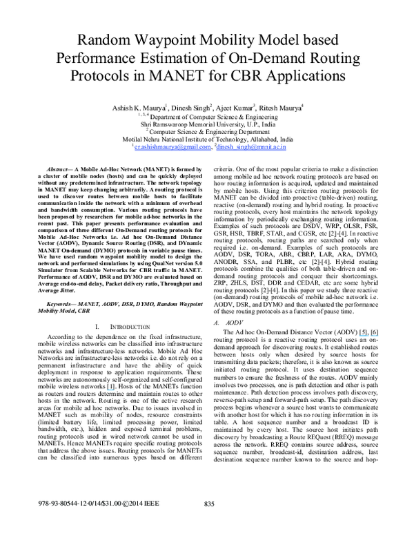 Pdf Performance Of On Demand Manet Protocols