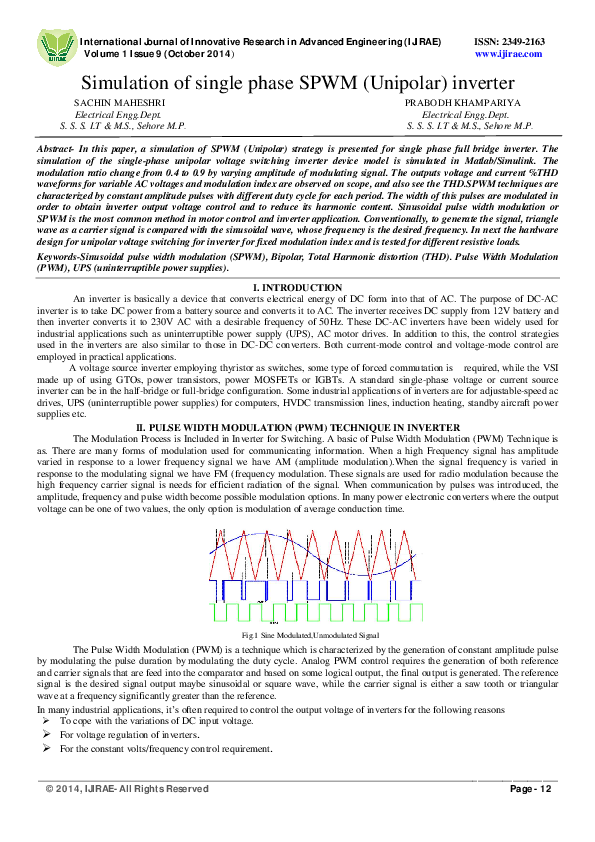 Pdf Simulation Of Single Phase Spwm Unipolar Inverter 9758
