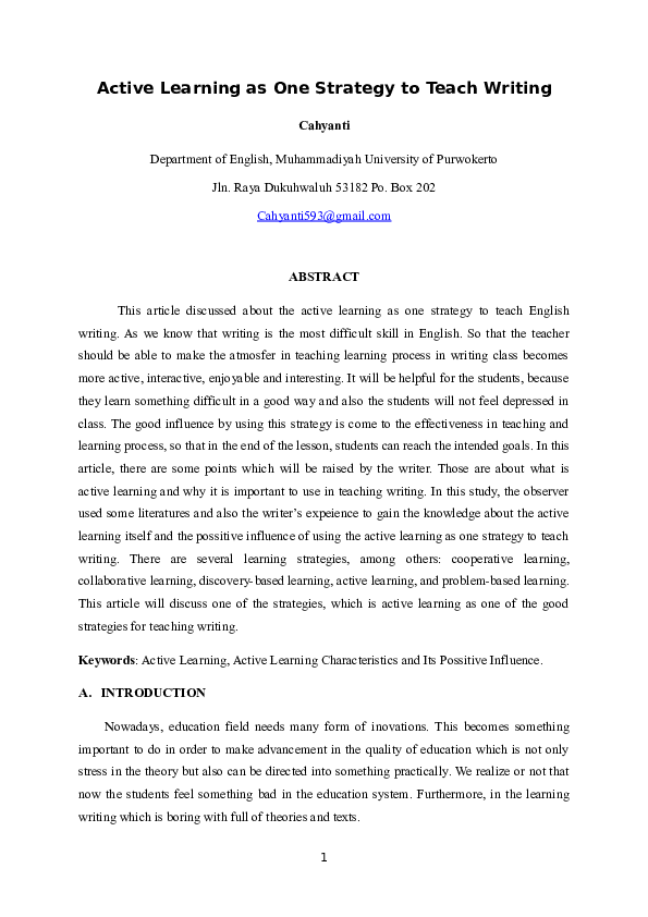 (DOC) Active Learning as One Strategy to Teach Writing