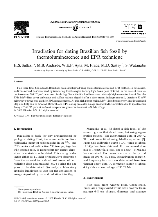 (PDF) Irradiation for dating Brazilian fish fossil by ...