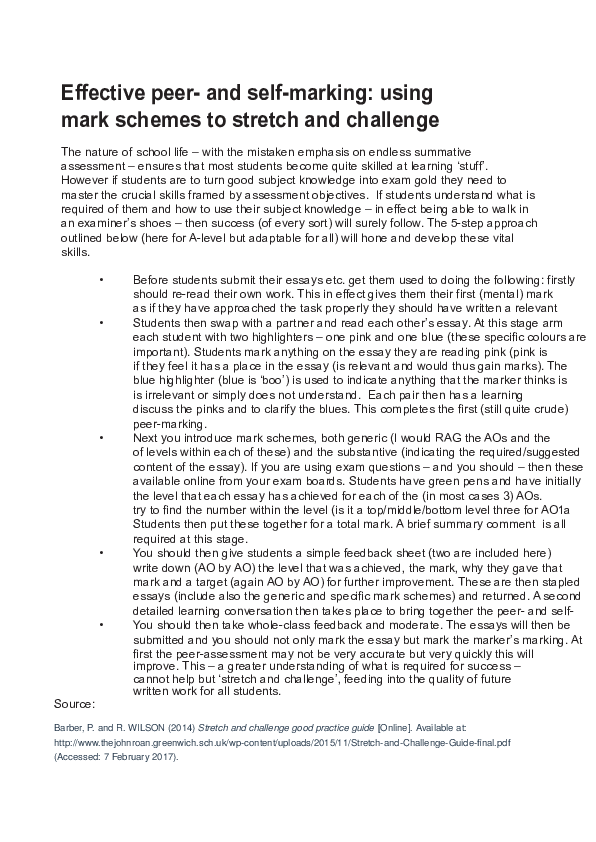 (DOC) Effective peer-and self-marking: using mark schemes to stretch ...