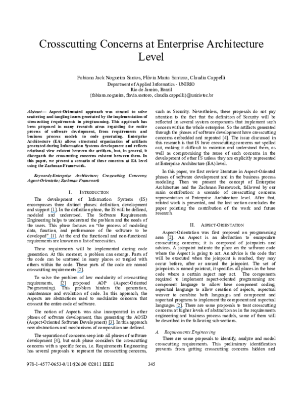 (PDF) Crosscutting concerns at enterprise architecture level