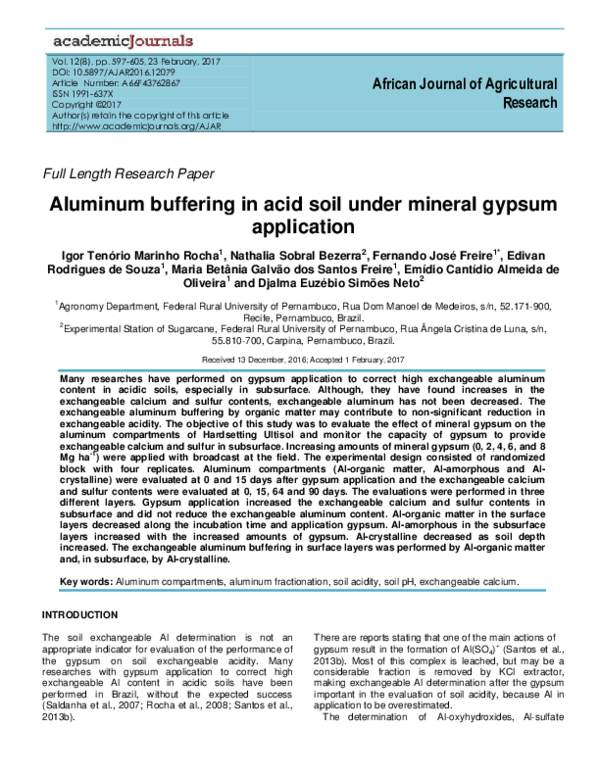 (PDF) Aluminum buffering in acid soil under mineral gypsum application
