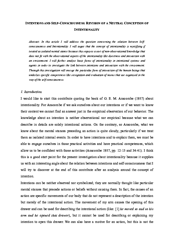 (PDF) Intentions and Self-Consciousness: Revision of a Neutral ...
