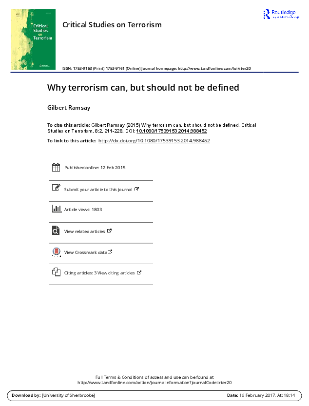 Pdf Critical Studies On Terrorism Why Terrorism Can But Should Not