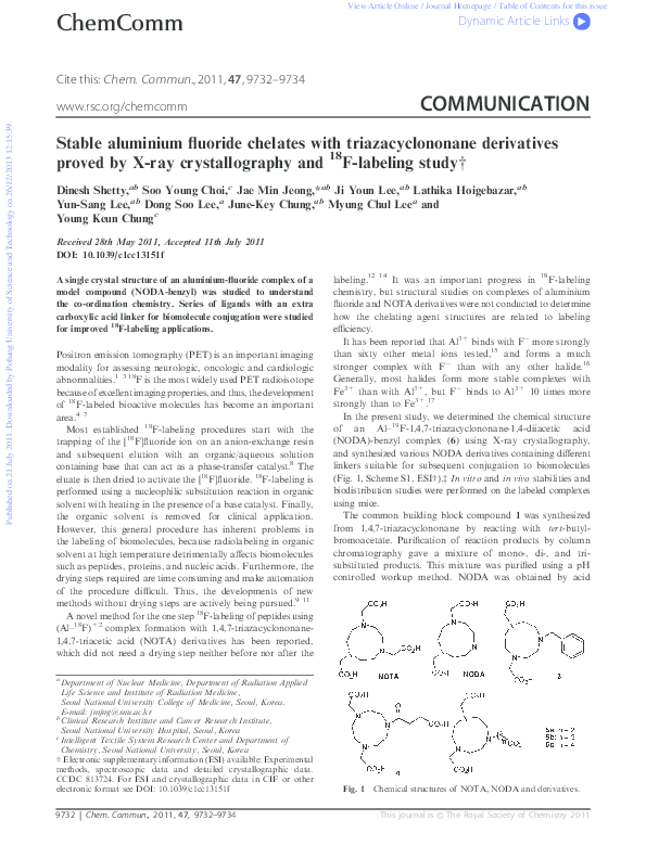(PDF) Stable aluminium fluoride chelates with triazacyclononane ...