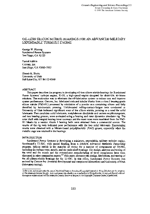 (PDF) Oil-Less Silicon Nitride Bearings for an Advanced Military ...