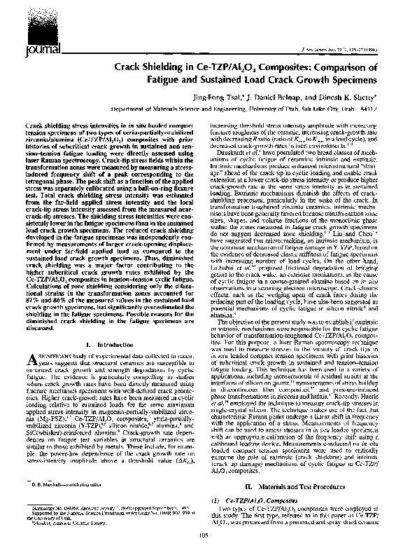 (PDF) Crack Shielding in Ce-TZP/Al2O3 Composites: Comparison of Fatigue ...
