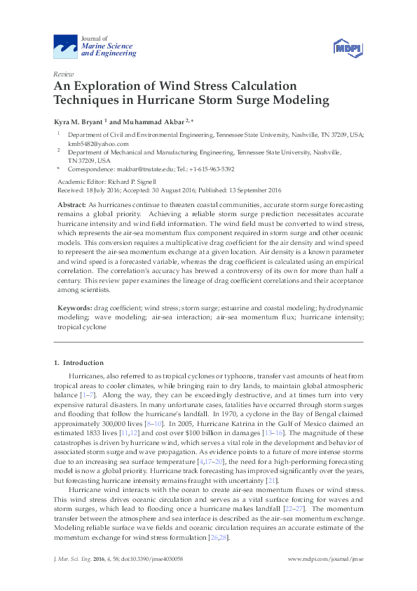 Pdf An Exploration Of Wind Stress Calculation Techniques In Hurricane Storm Surge Modeling