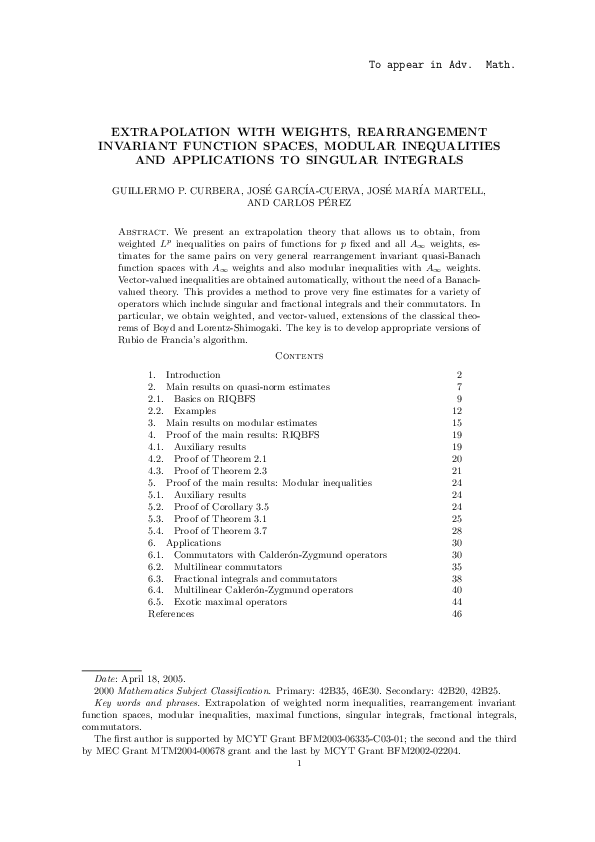 Pdf Extrapolation With Weights Rearrangement Invariant Function Spaces Modular Inequalities