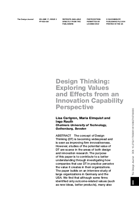 (PDF) Design Thinking: Exploring Values and Effects from an Innovation ...