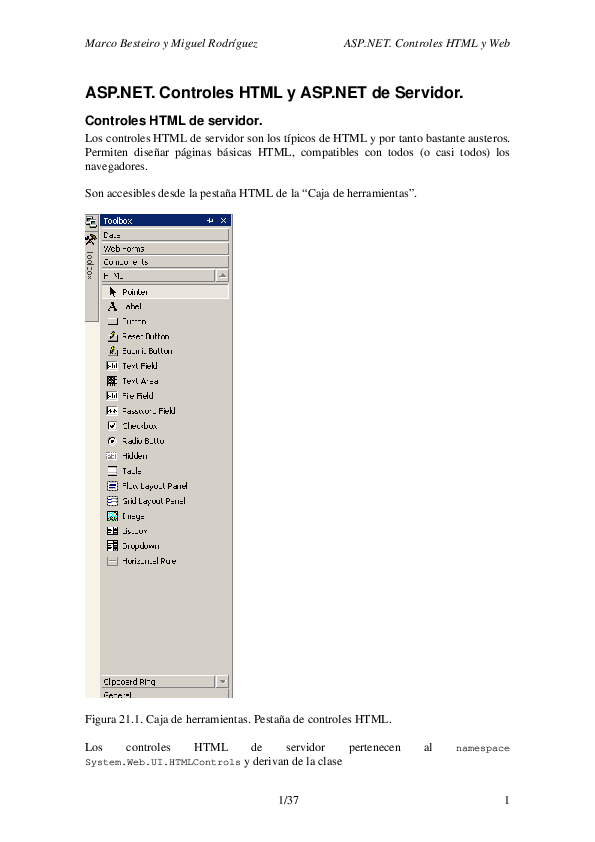 (PDF) ASP.NET. Controles HTML y ASP.NET de Servidor. Controles HTML de ...