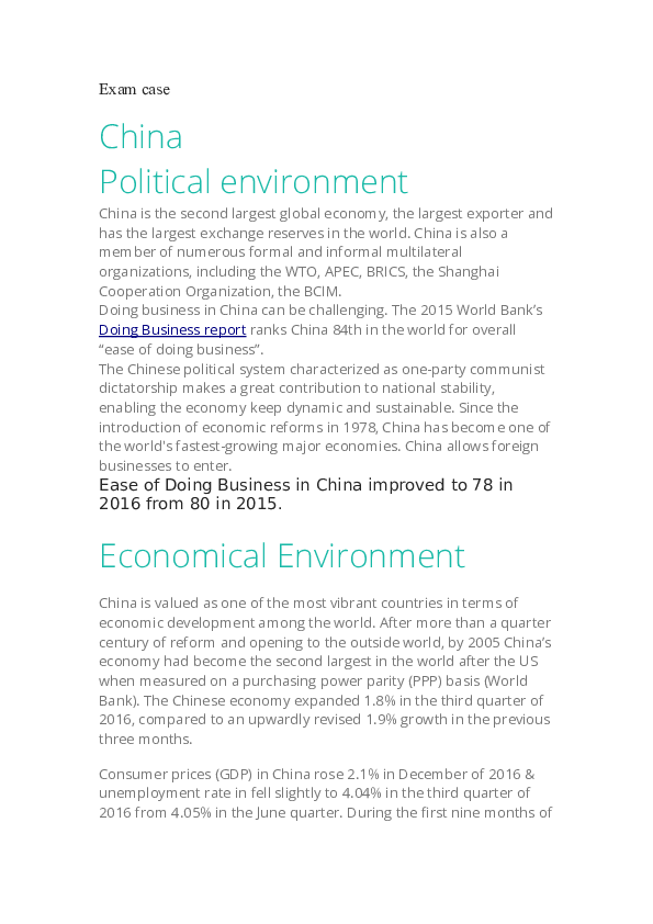 (DOC) China Political environment